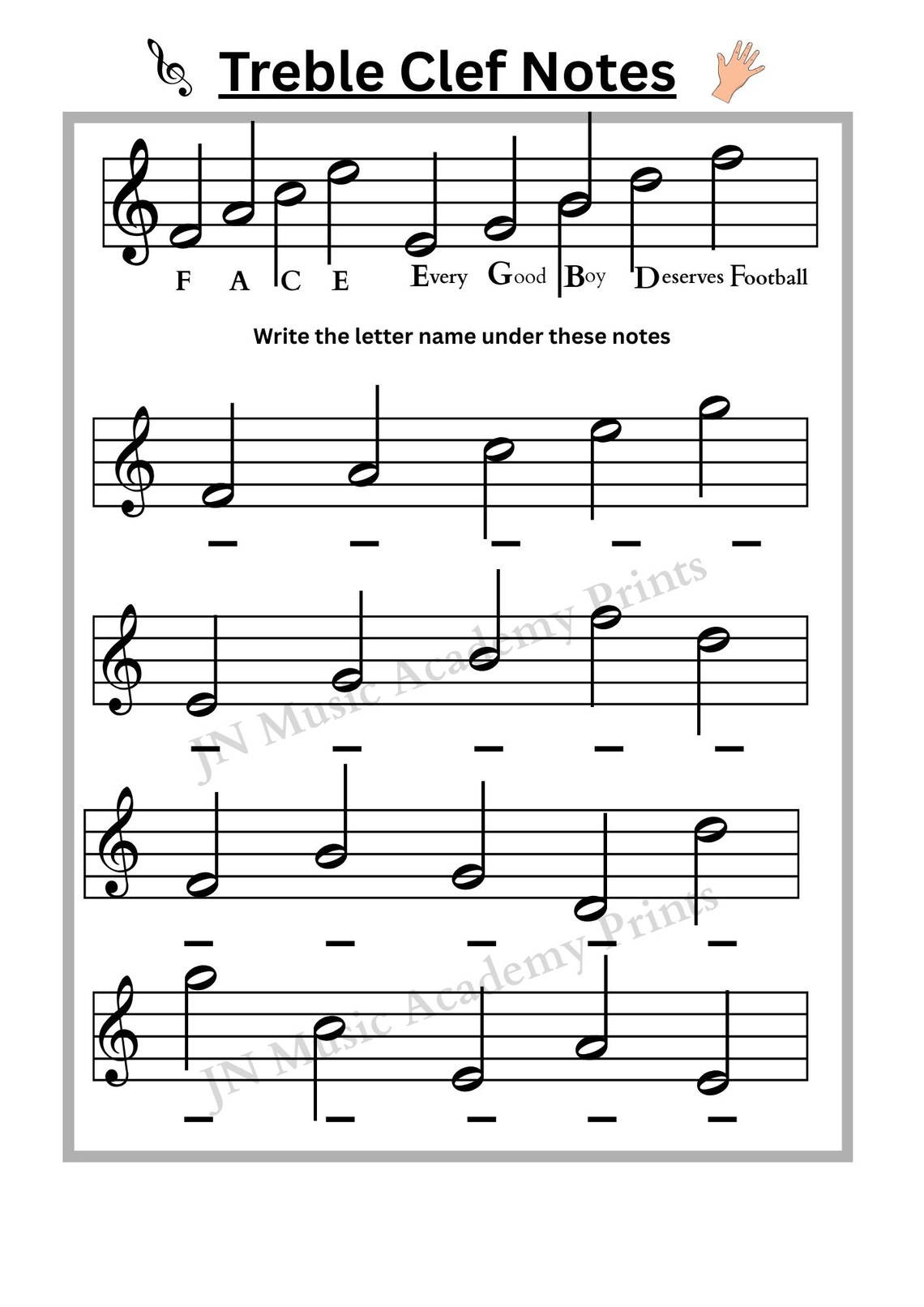 Treble Clef Worksheet Name the Notes Music Theory Practice **digital ...
