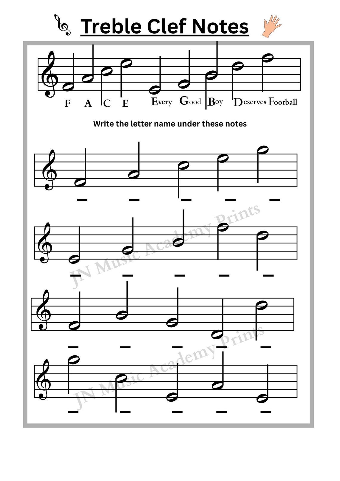Treble Clef Worksheet Name the Notes Music Theory Practice **digital ...