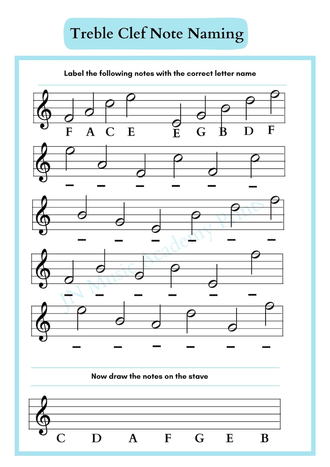 Treble Clef Note Naming Worksheet Music Theory Practice **digital ...