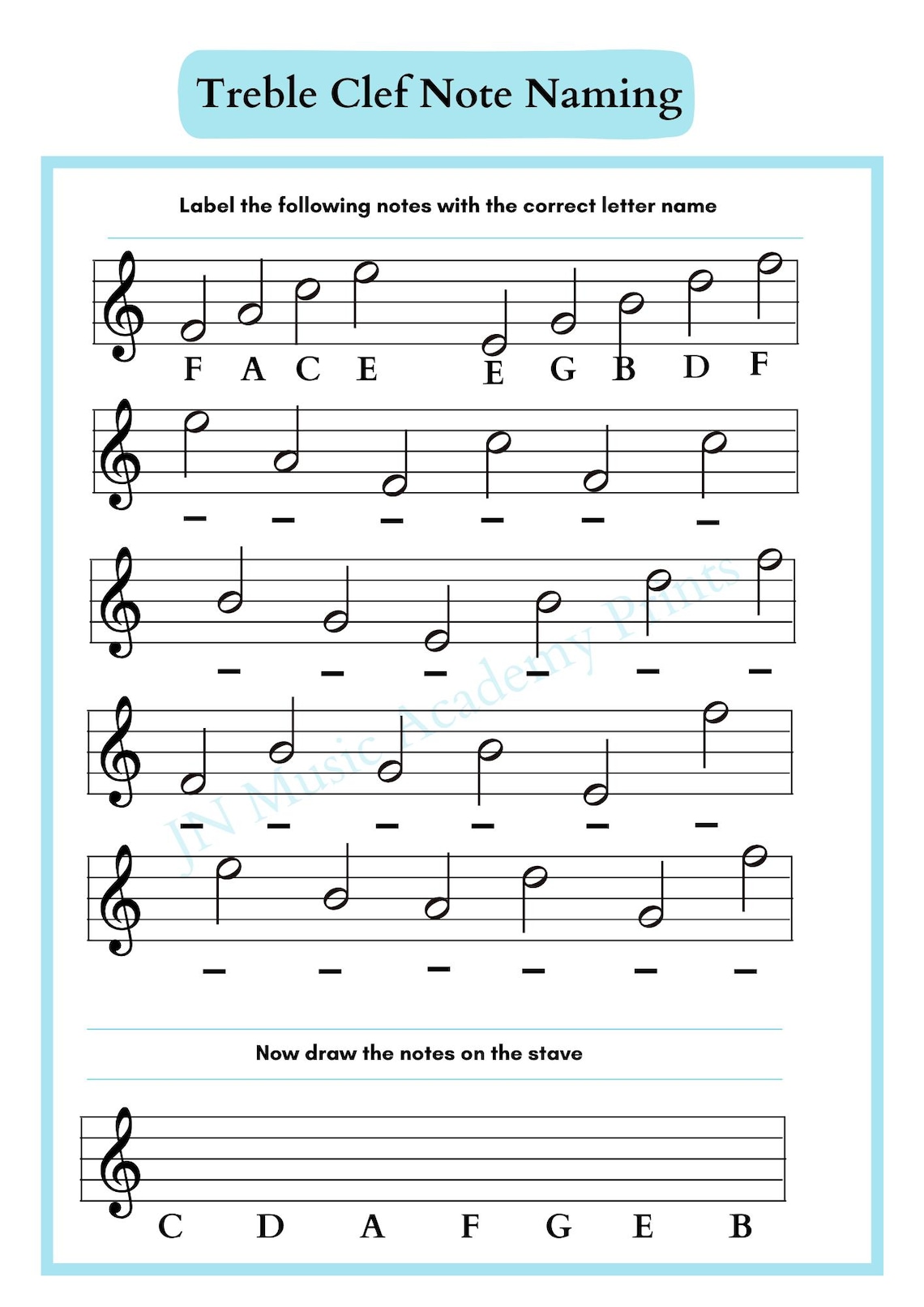 Treble Clef Note Naming Worksheet Music Theory Practice **digital ...