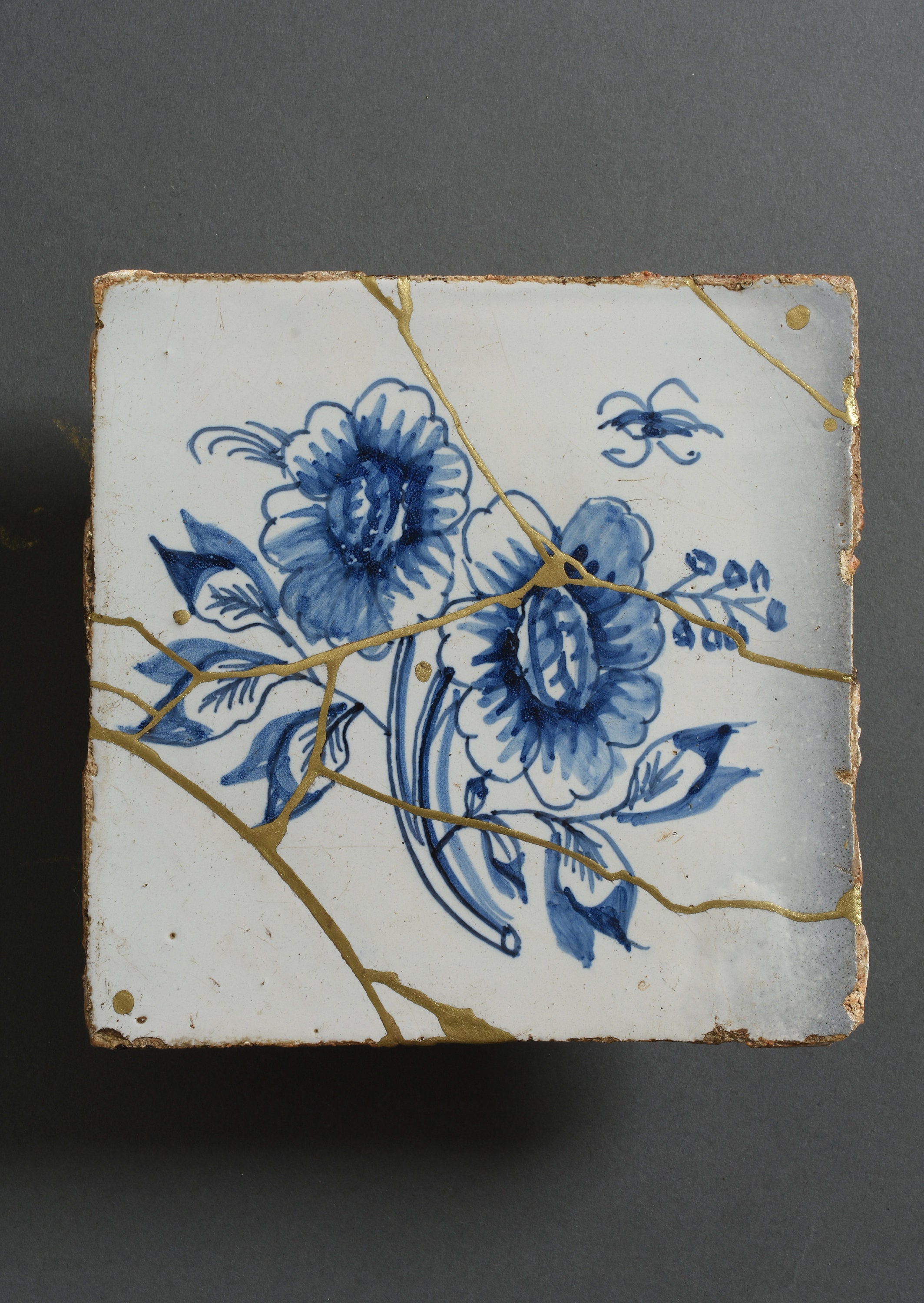 Antique 1700s DELFT Faience Tile, Large Frisian Flower W Insect, Dutch ...