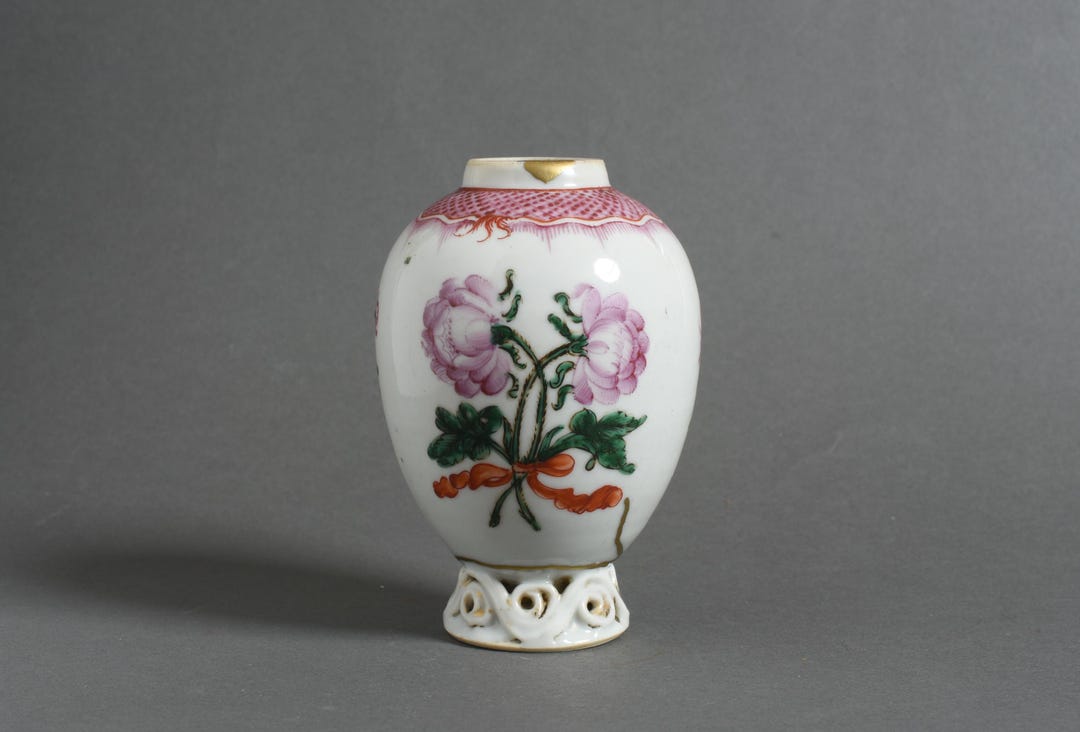 Antique 1700s Chinese Export Porcelain Tea Caddy, Puce Pink. Kintsugi ...