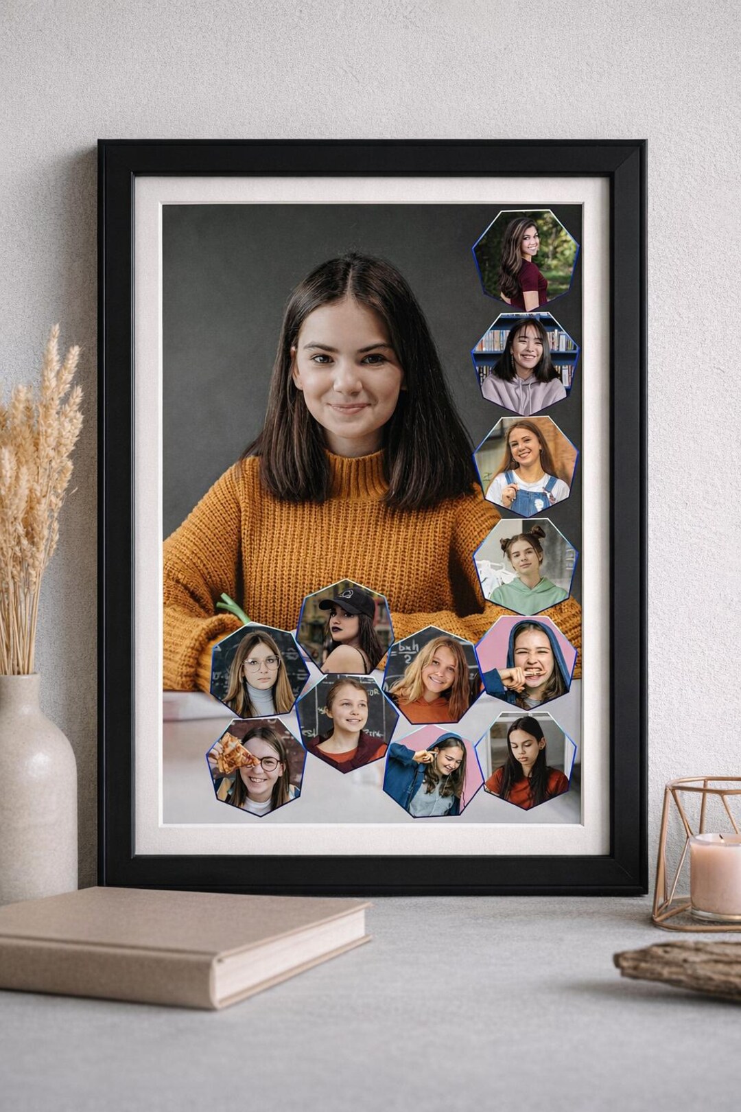 Personalised Hexagon Photo Frame, Custom Collage Picture Frame ...