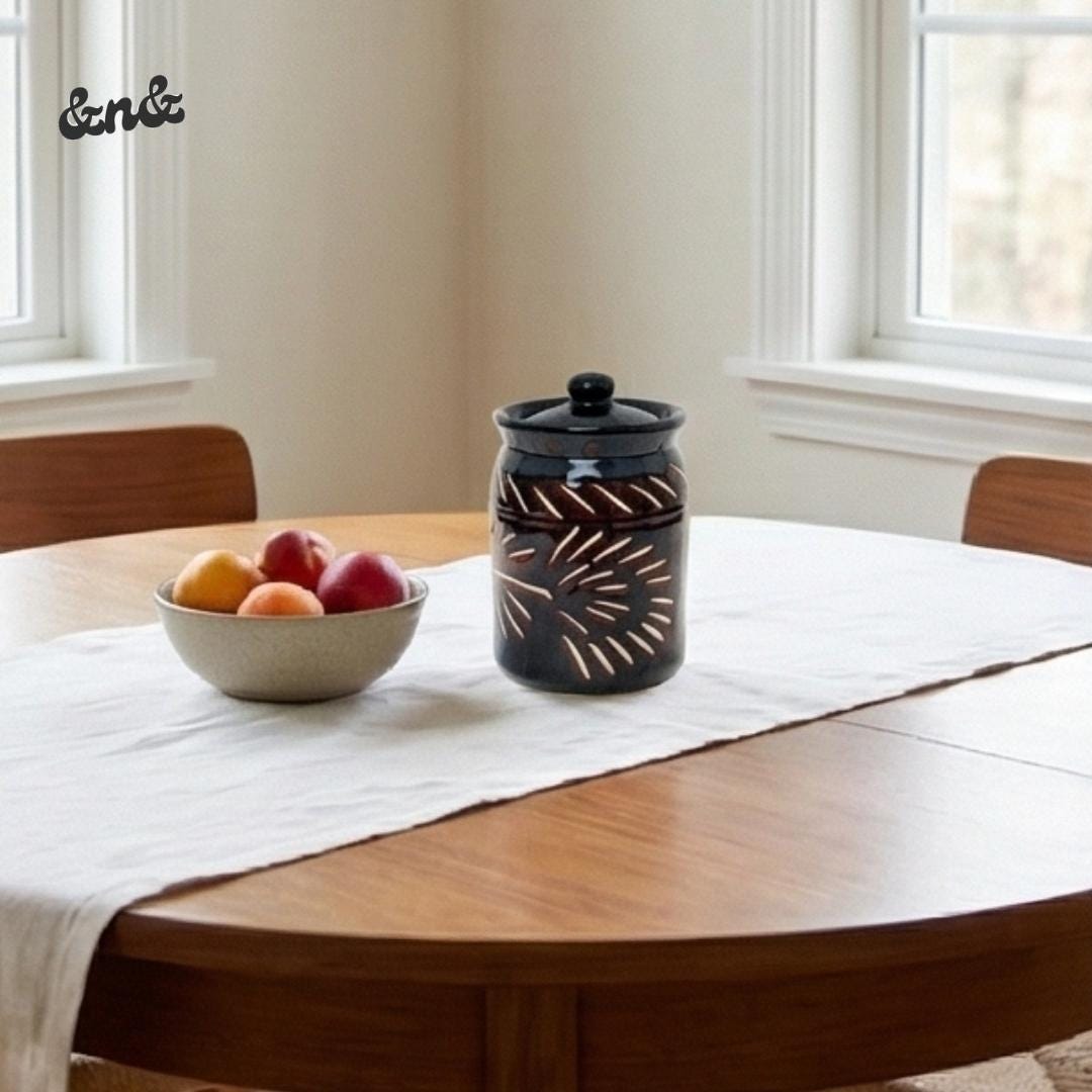 Ceramic Pickle Jar 1000ml | Traditional Achaar Martban With Lid | Black ...