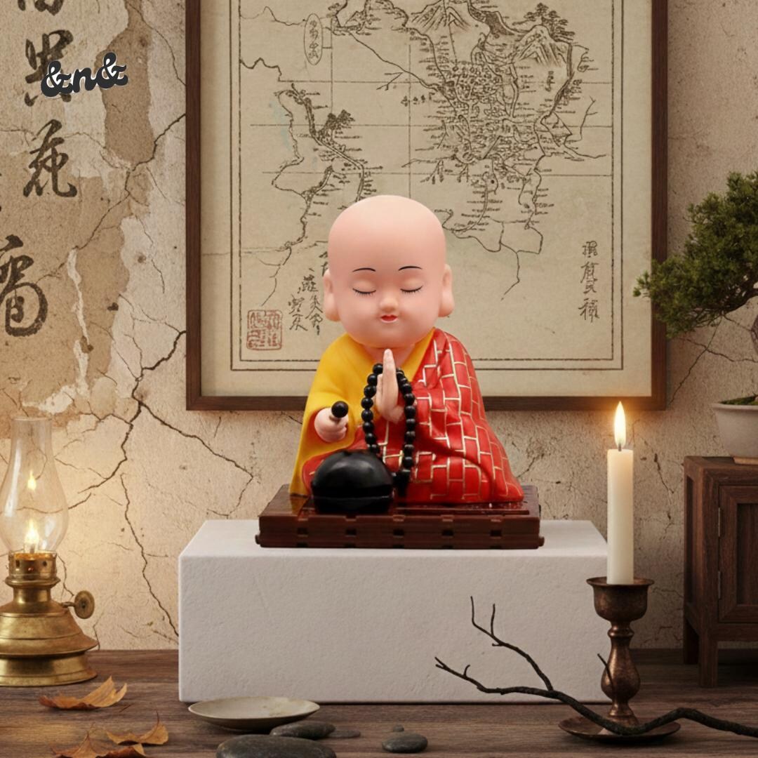 Cute Buddha Solar Monk Statue | Head Shaking Figurine | Car Dashboard ...