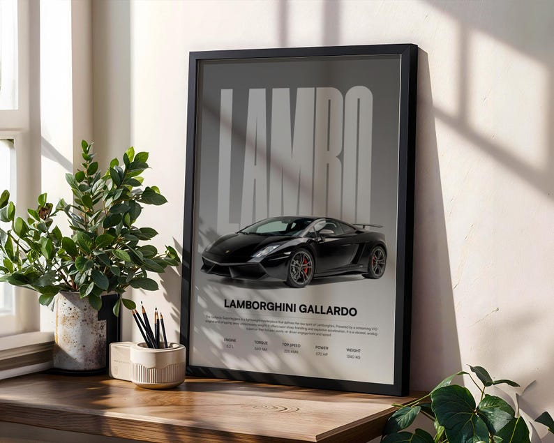 Lamborghini Gallardo Art Print, Exotic Car Wall Decor, Sports Car ...