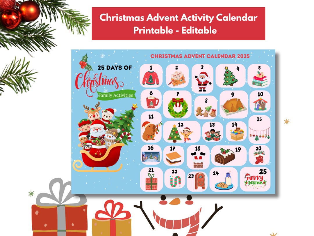 Printable Christmas Advent Activity Calendar, Family Fun (PDF) - Etsy