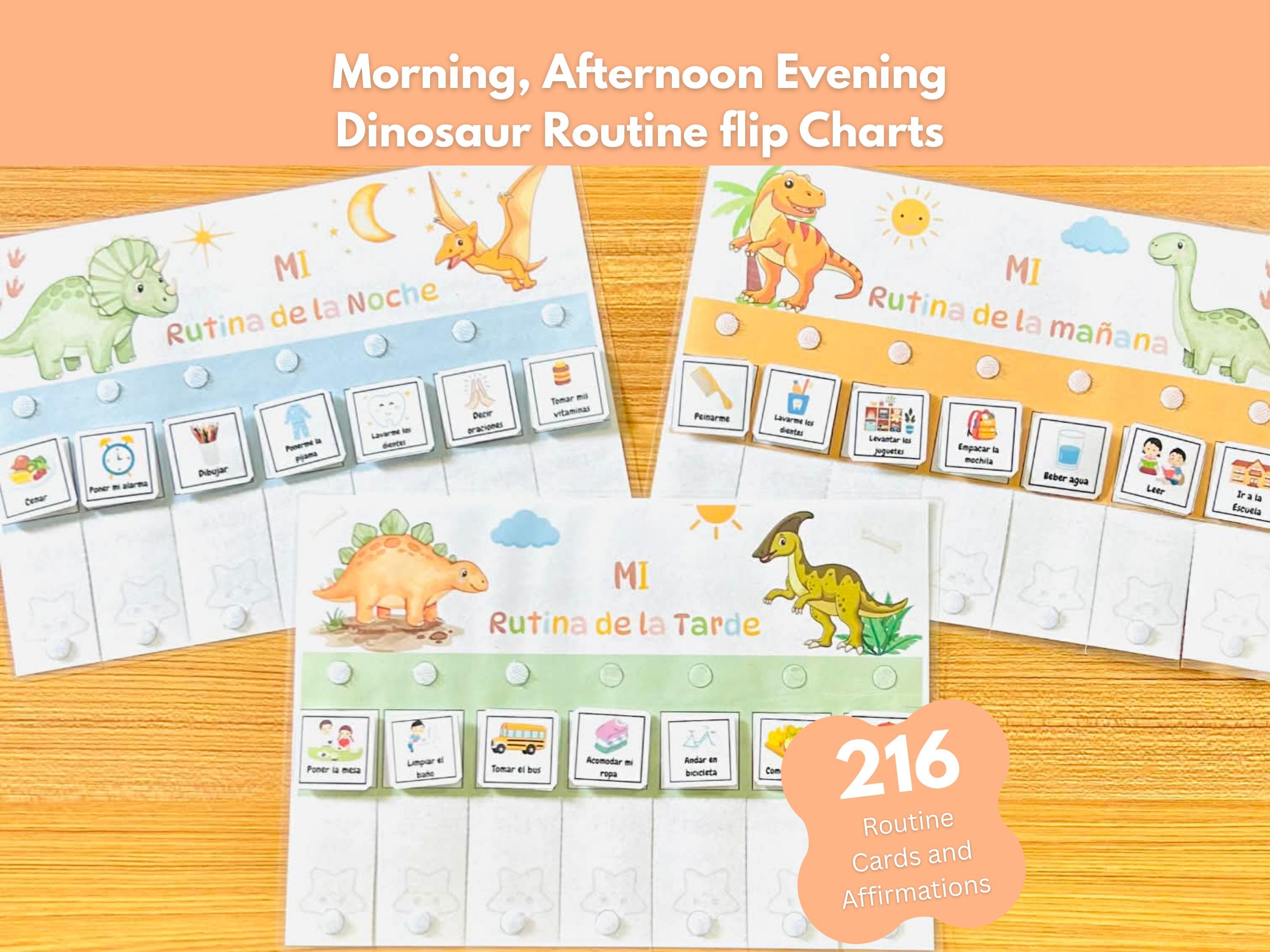 Routine Chart for Kids in Spanish, Kids Dinosaur Routine Chart ...