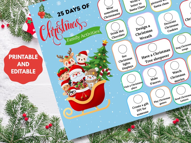 Printable Christmas Advent Activity Calendar, Family Fun (PDF) - Etsy