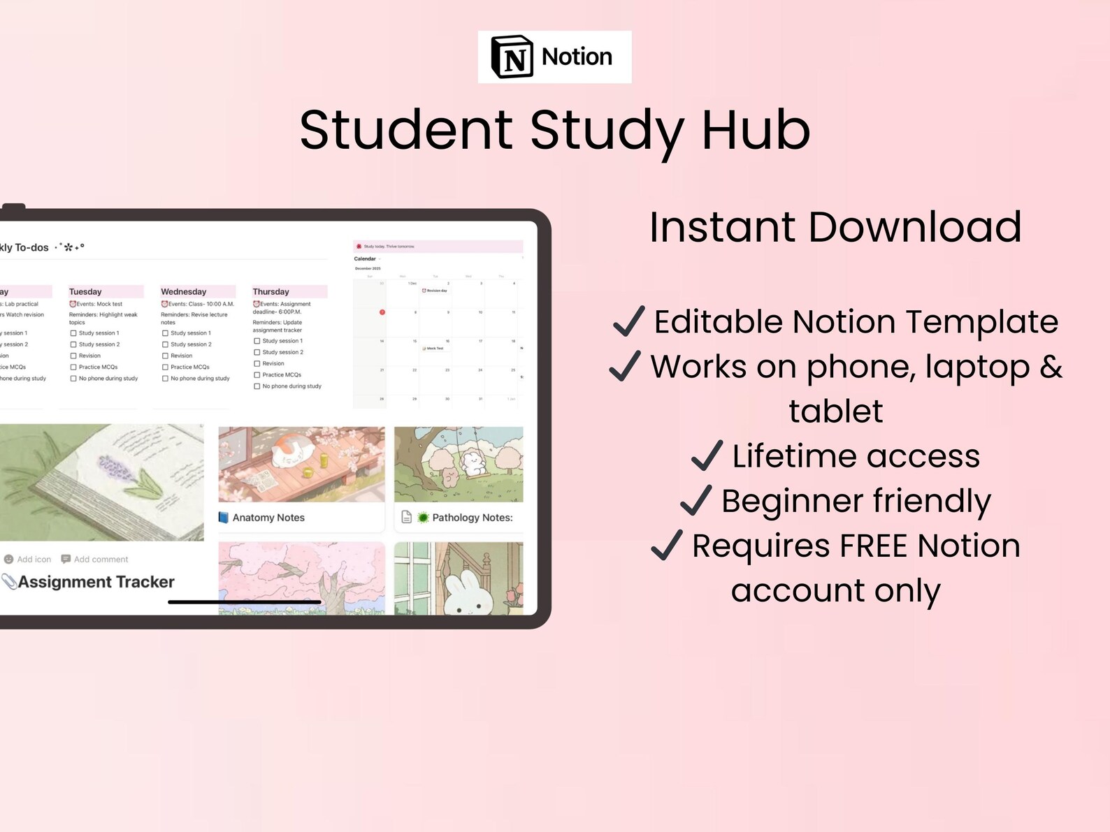 Student Study Hub Notion Template | Aesthetic Study Planner & Exam ...