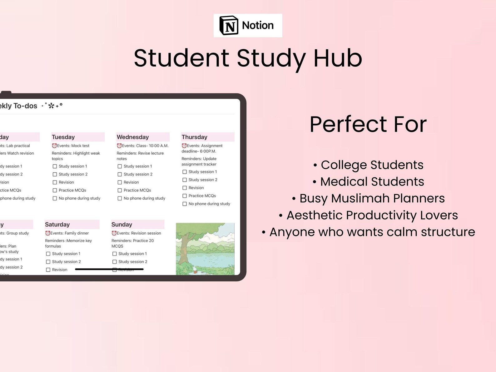 Student Study Hub Notion Template | Aesthetic Study Planner & Exam ...