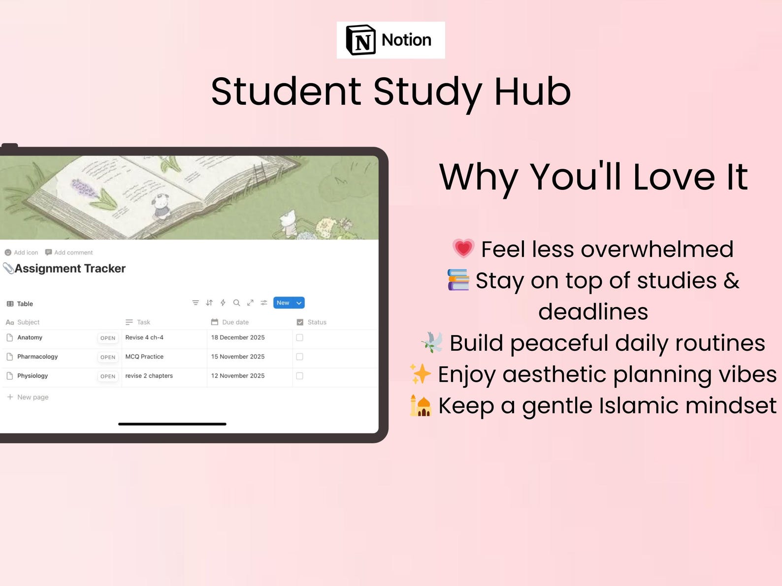 Student Study Hub Notion Template | Aesthetic Study Planner & Exam ...
