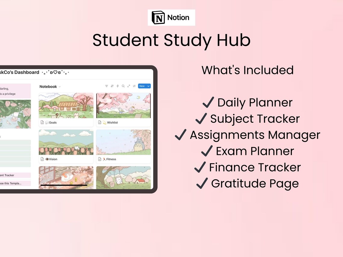 Student Study Hub Notion Template | Aesthetic Study Planner & Exam ...