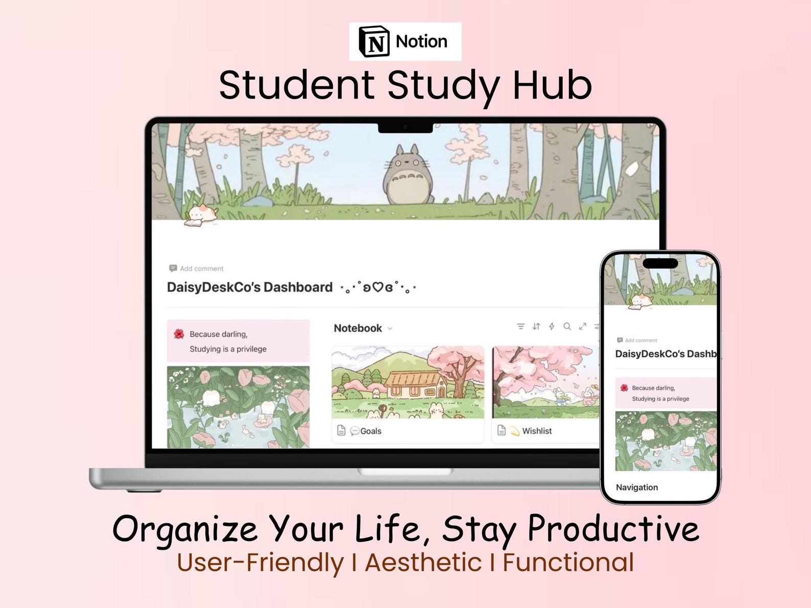 Student Study Hub Notion Template | Aesthetic Study Planner & Exam ...