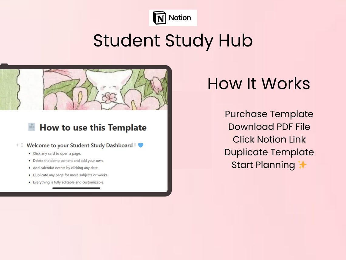 Student Study Hub Notion Template | Aesthetic Study Planner & Exam ...
