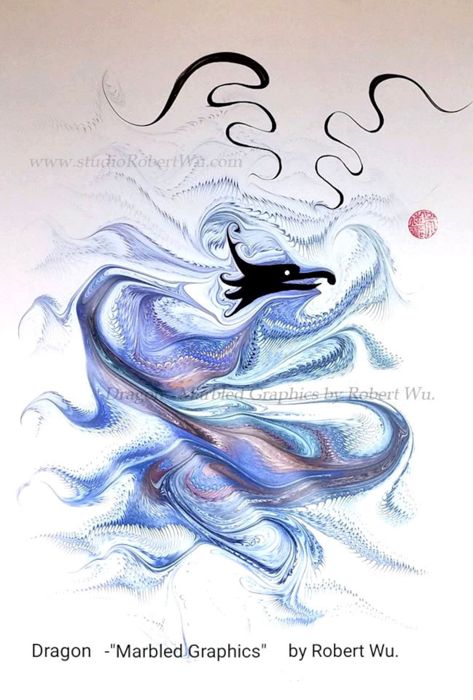 Chinese Dragon Original Marbling Art Hand Marbled Paper | Etsy