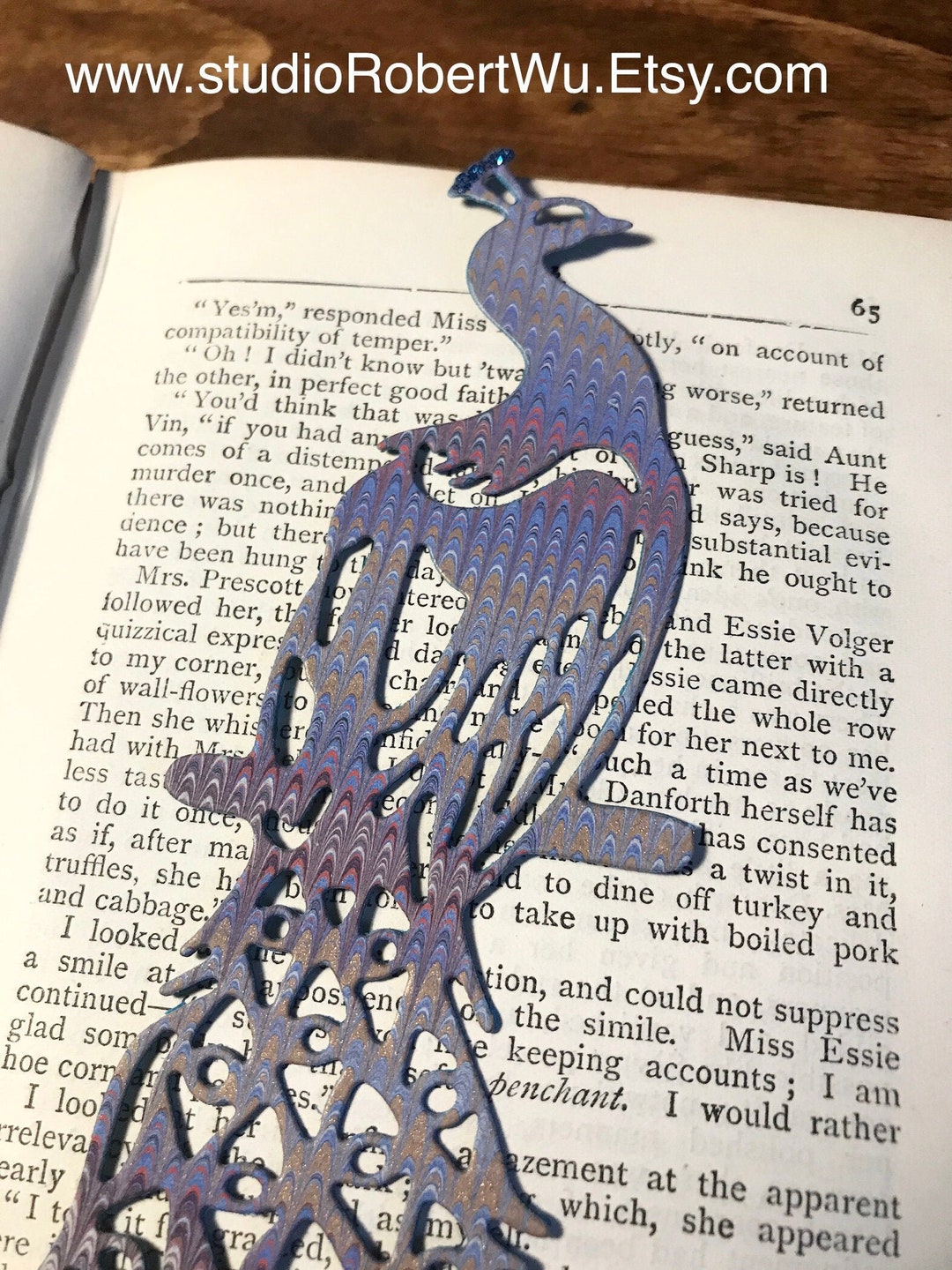 Beautiful Marbled Paper Peacock Bookmark - Etsy