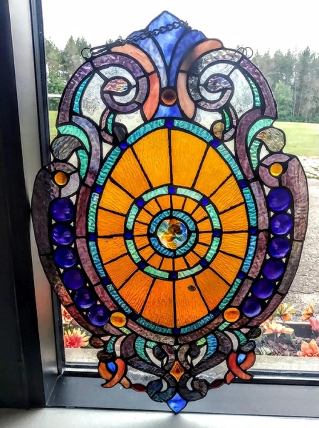 Stained Glass Tiffany Style Hanging Window Panel Suncatcher Victorian ...