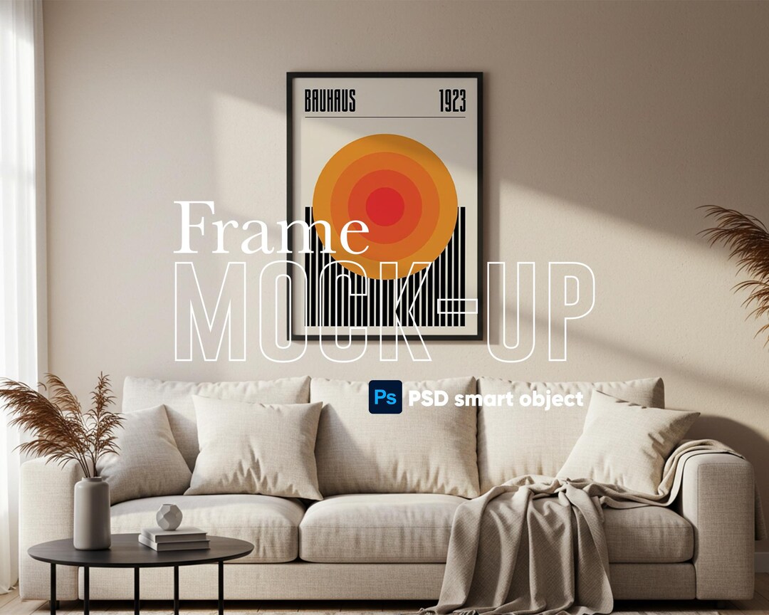 Bauhaus Frame Poster Mockup PSD, Minimal Living Room Wall Art Mockup ...