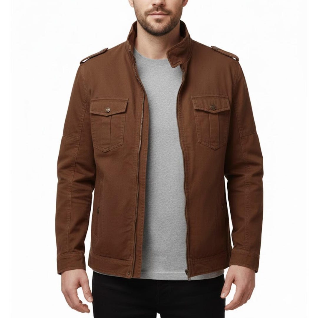 Men's Brown Y2k Vintage Cotton Jacket - Classic Trucker Style Jacket ...