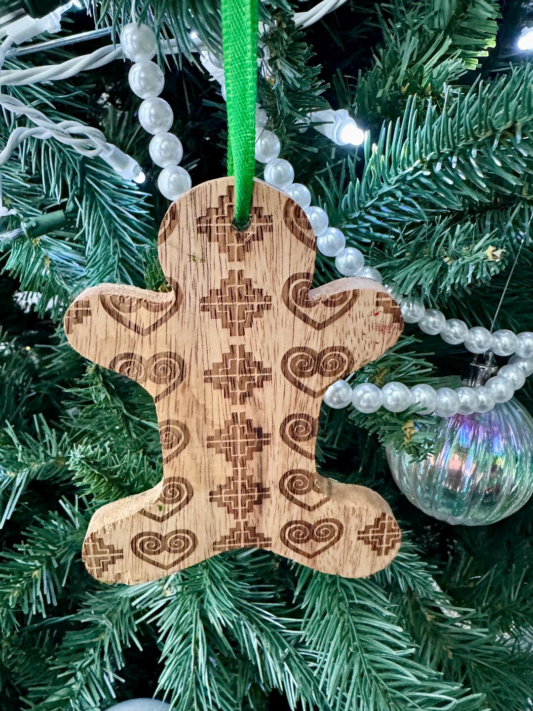 Hmong Pattern Gingerbread Ornament Green – Laser Engraved Wooden ...
