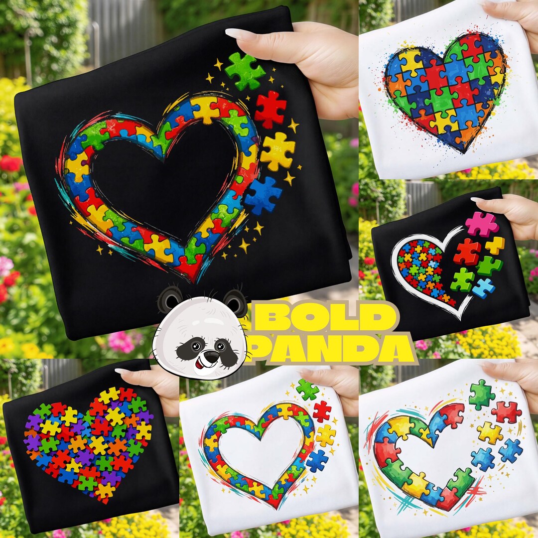 Autism Awareness Love Heart Puzzle Piece PNG Bundle Support Gift for ...