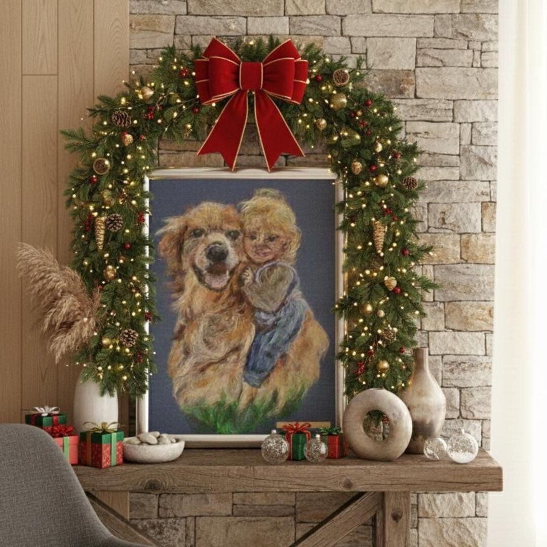 Needle Felt Art: Golden Retriever Dog and Child Wool Painting in Frame ...