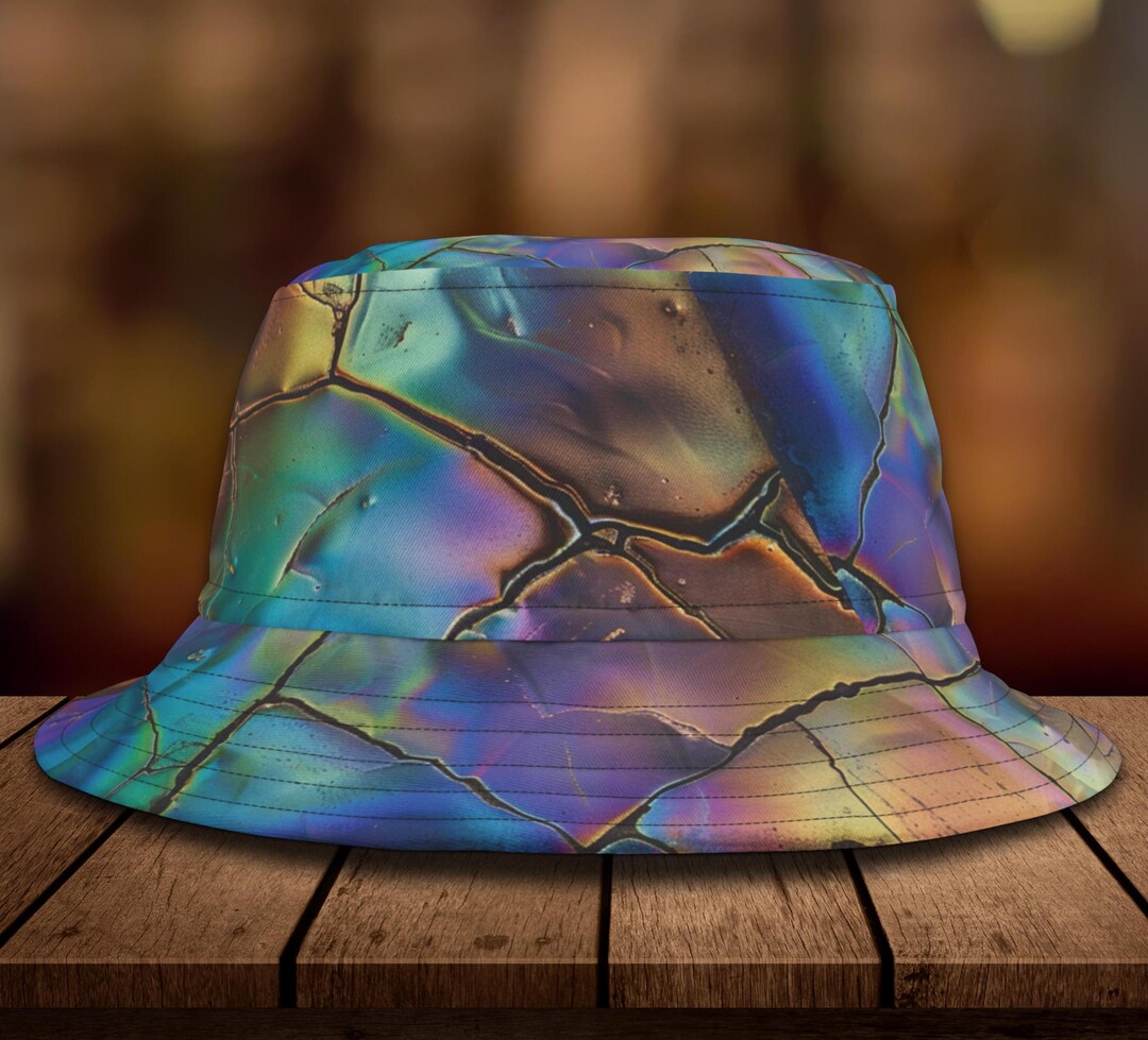 Bucket Hat, Rainbow Oil Slick Design, Festival Fashion, Colorful ...