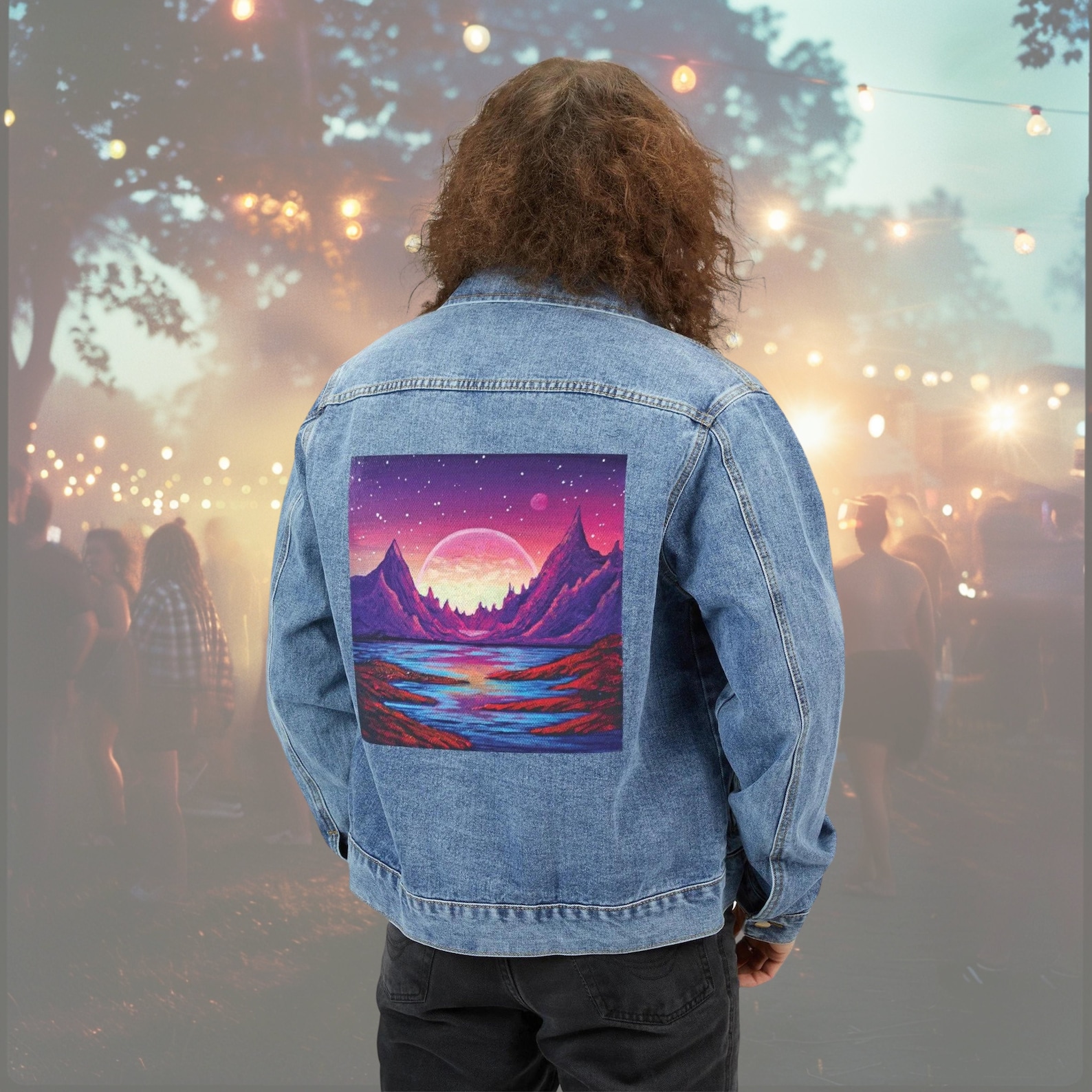 Trippy Space Painting Men's Denim Jacket, Gift for Him, Jean Jacket ...
