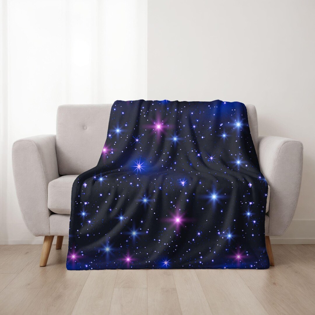 Sherpa Fleece Blanket, Cosmic Spacey Blue Pink Starbursts Throw, Soft ...