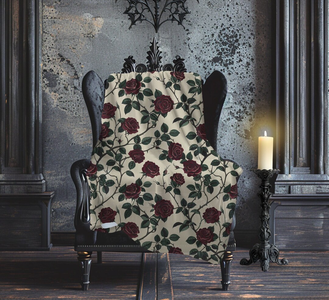 Gothic Roses Velveteen Plush Blanket-goth Decor-gothic Pattern-dark ...