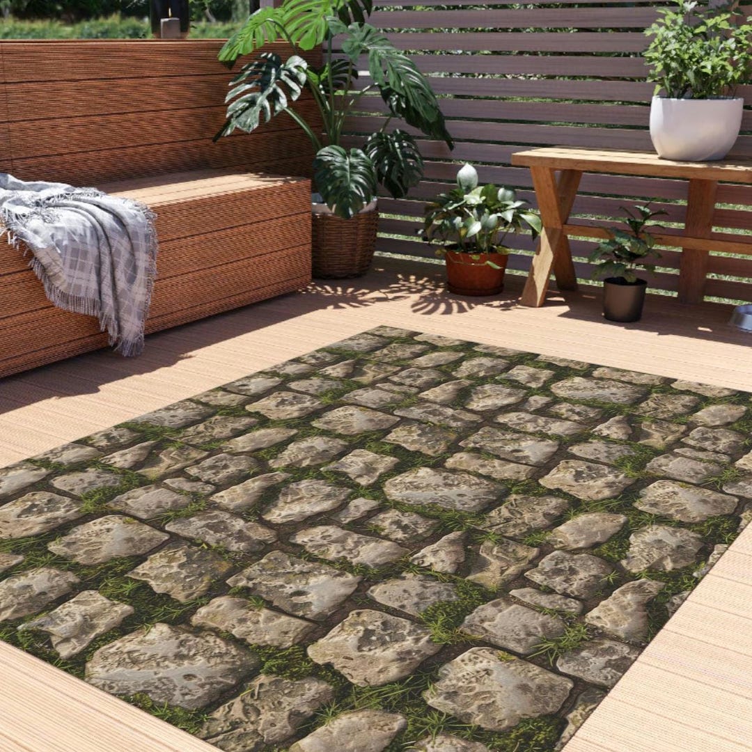 Mossy Cobblestone Outdoor Rug, Moss Rug, Mossy Decor, Goblincore ...