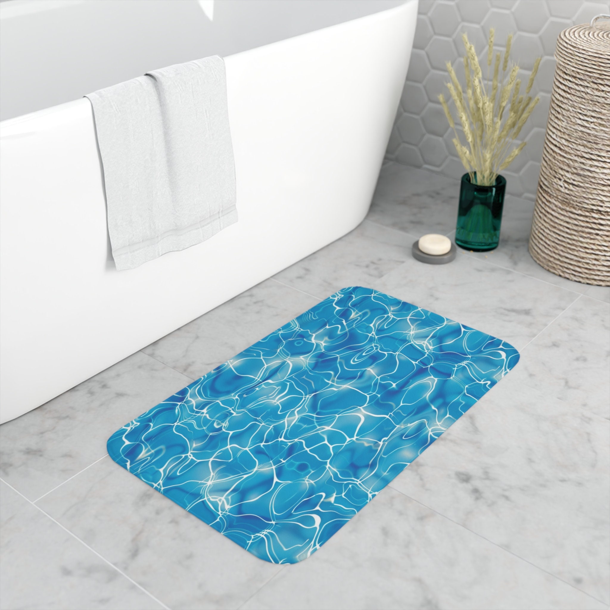 Swimming Pool Ripples Blue Memory Foam Bath Mat, Blue Bathroom Decor ...