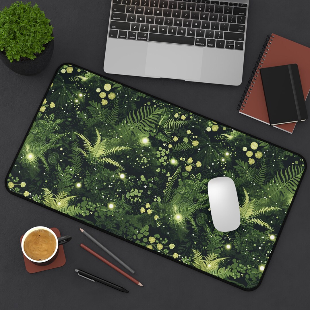 Botanical Desk Mat, Green Desk Mat, Ferns, Moss & Twinkling Lights ...