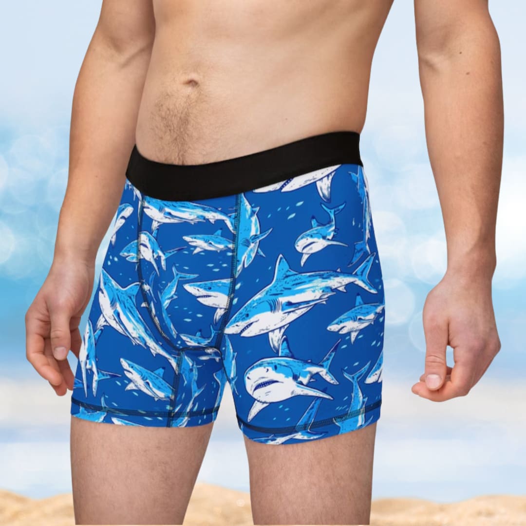 Shark Pattern Blue Men's Boxers, Shark Boxers, Shark Gift, Shark Mens ...