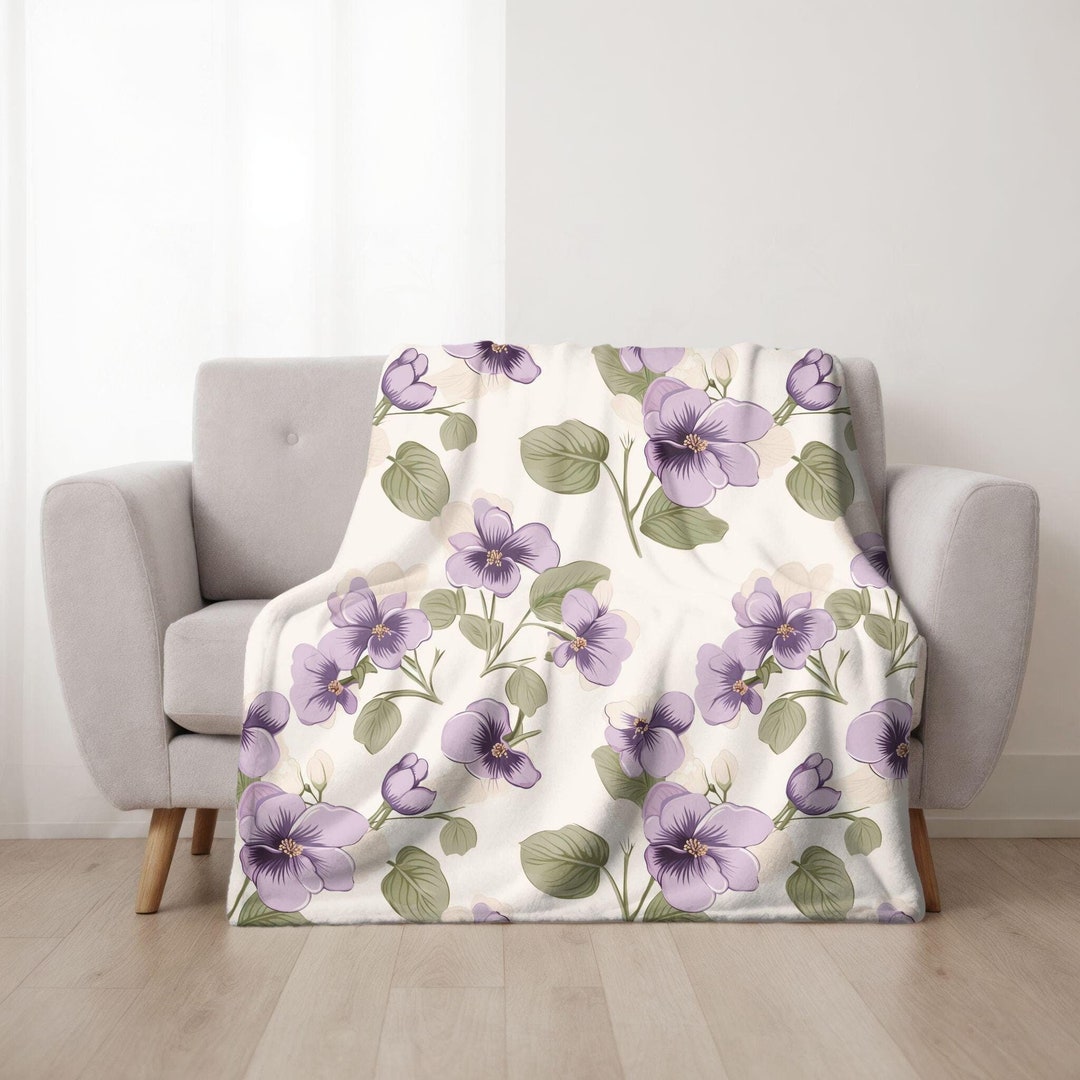Purple Violet Flowers Sherpa Blanket-floral Blanket-violets Blanket ...