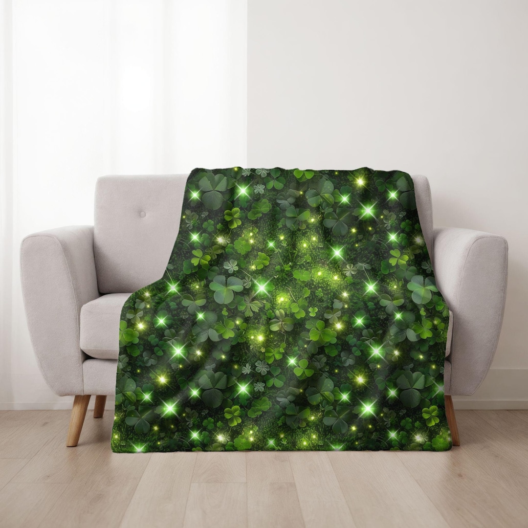 Green Moss Clover Sherpa Fleece Blanket, Green Blanket, Forestcore ...