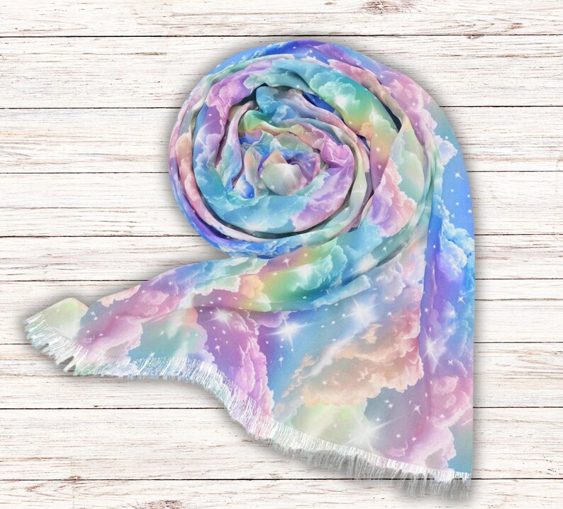 Rainbow Clouds Fairycore Light Scarf, Gift for Her, Head Scarf, Summer ...