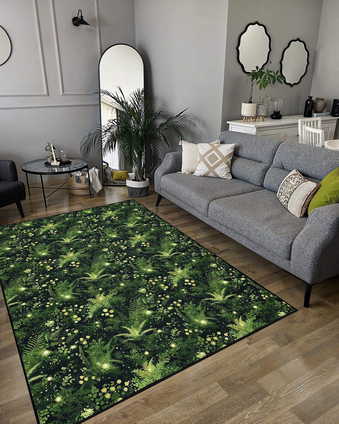Moss and Ferns Pattern Area Rugs, Green Rug, Botanical Area Rug ...