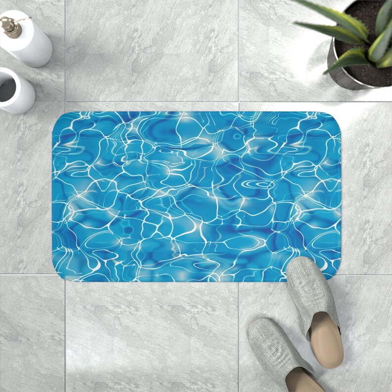 Swimming Pool Ripples Blue Memory Foam Bath Mat, Blue Bathroom Decor ...