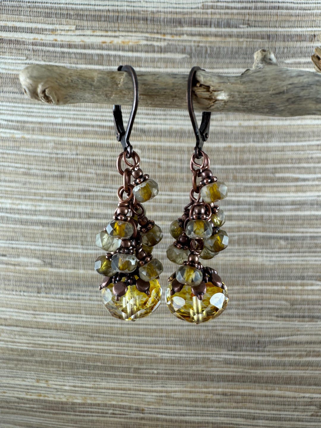 Faceted Golden Czech Roundels Capped With Copper Bead Caps, Spacers and ...