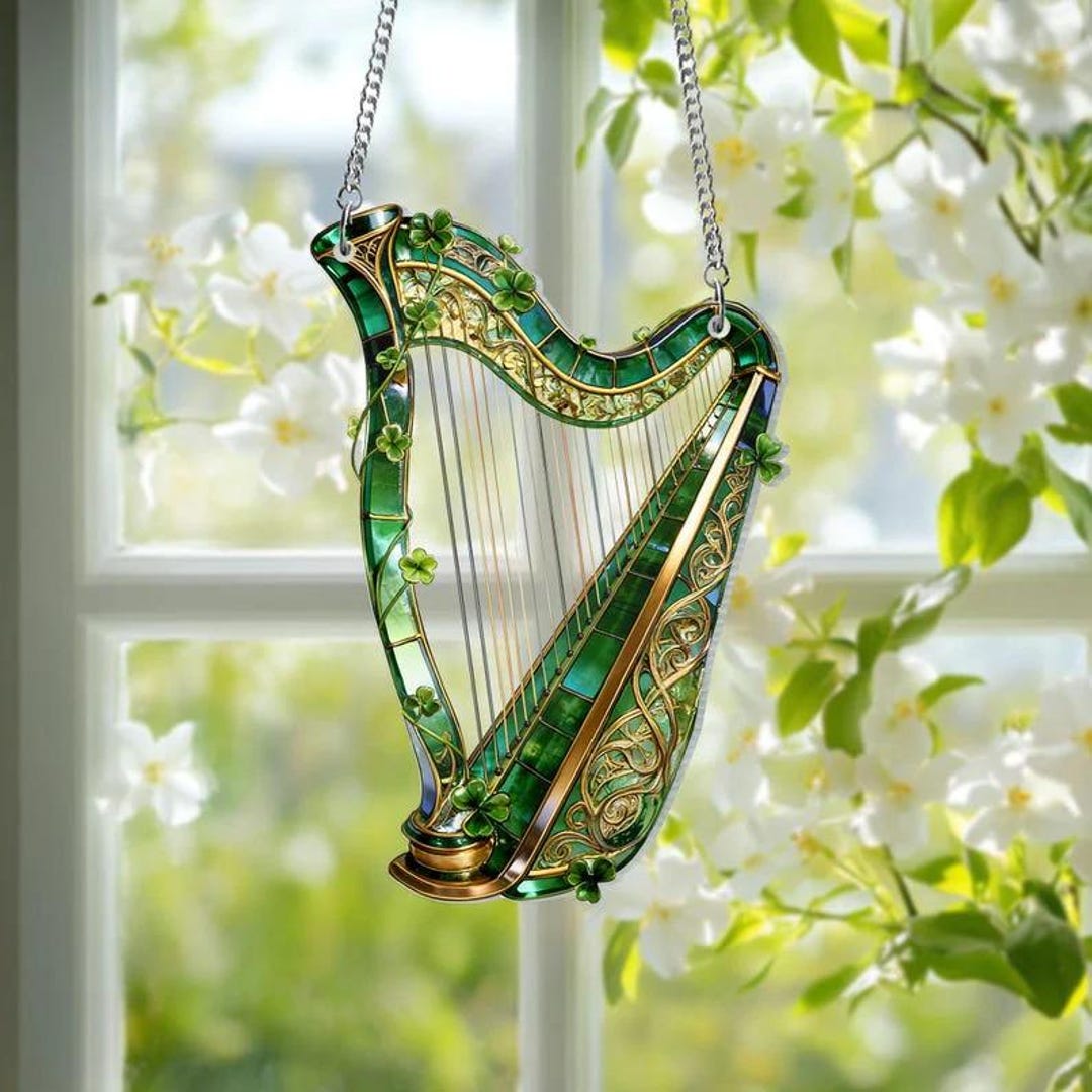 Shamrock Window Hanging, Irish Harp Window Decor, St. Patrick's Day ...