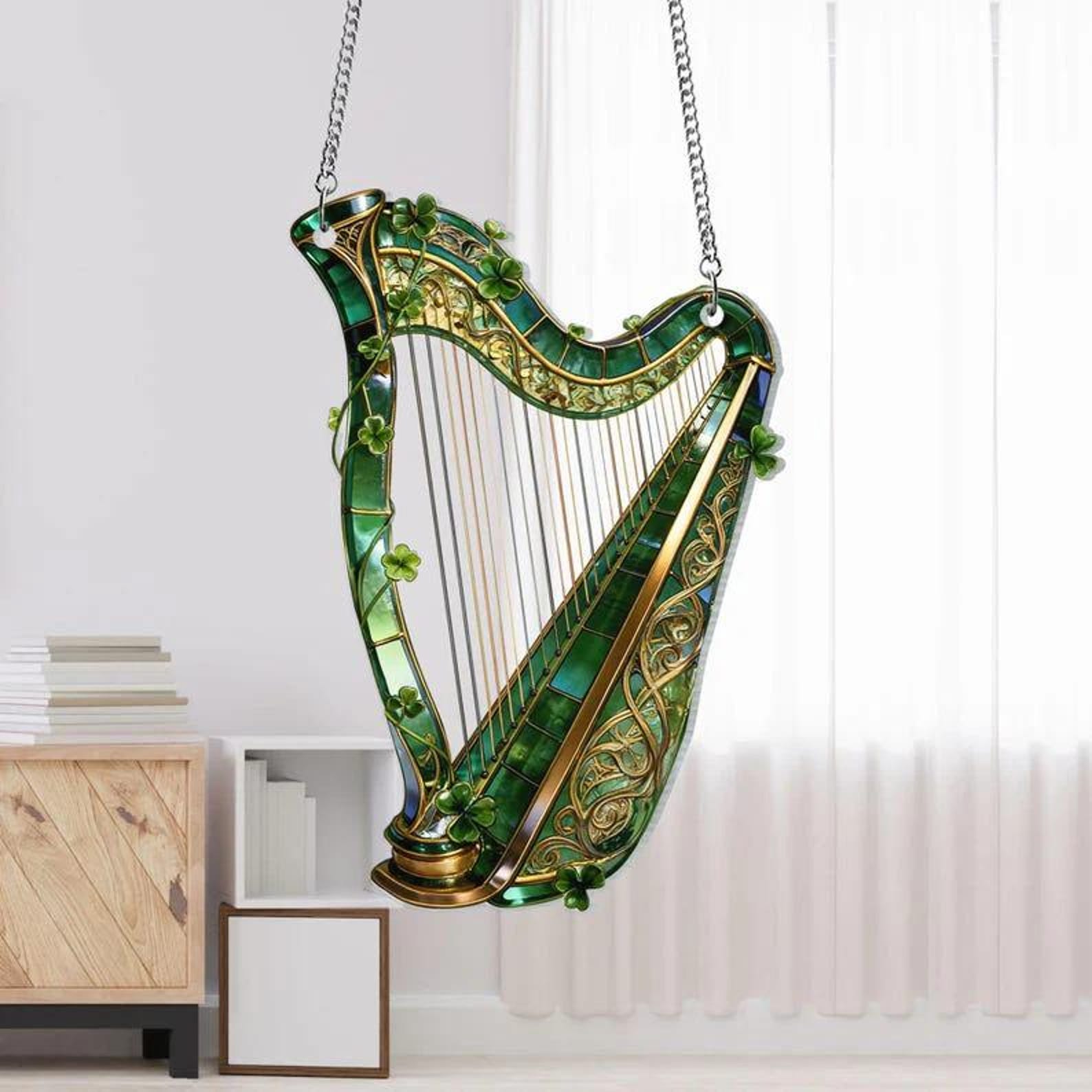 Shamrock Window Hanging, Irish Harp Window Decor, St. Patrick's Day ...