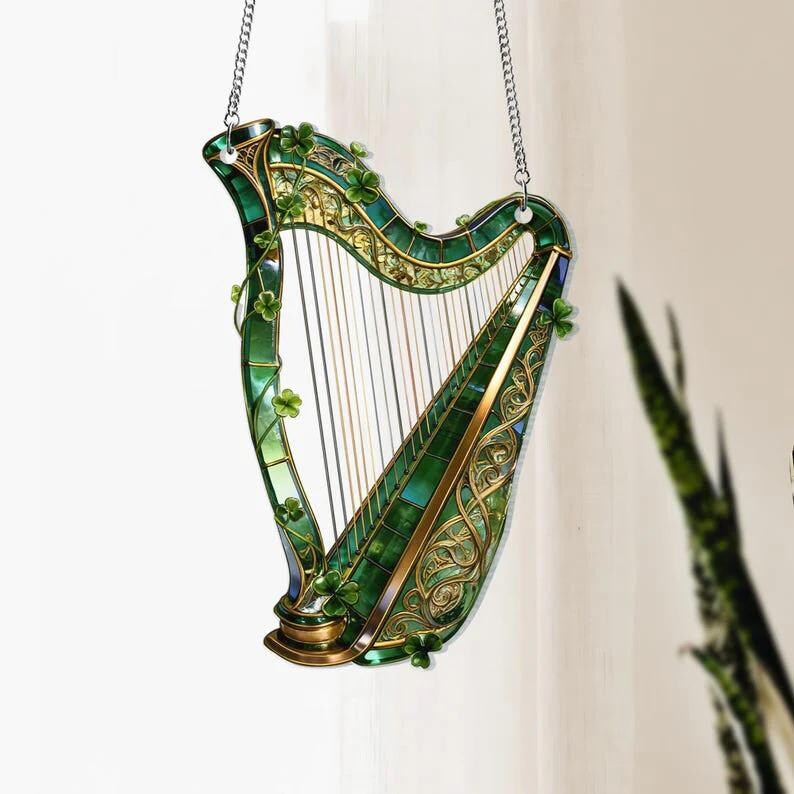 Shamrock Window Hanging, Irish Harp Window Decor, St. Patrick's Day ...