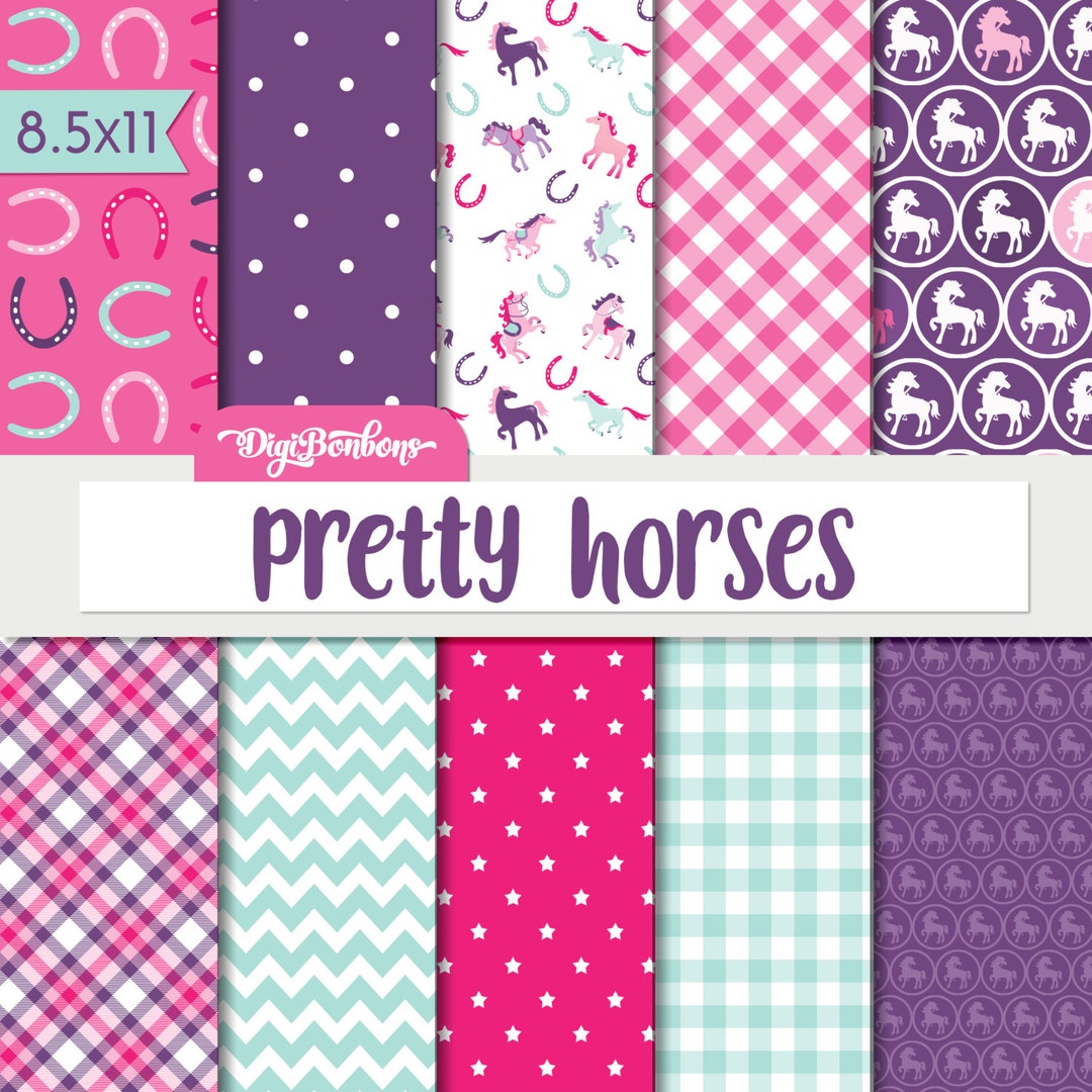 Horse Digital Paper - Digital Scrapbook Paper - 8.5 X 11 Size - Pretty ...