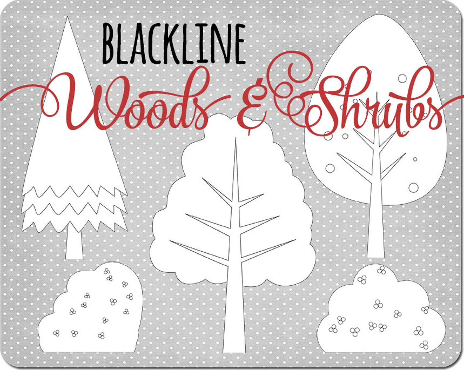 Trees Digital Stamps, Blackline Digital Clipart, INSTANT DOWNLOAD ...