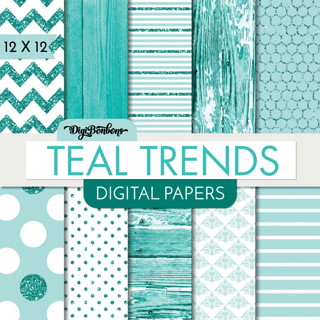 Digital Scrapbook Paper, Teal Patterns, SEAMLESS Patterns, Teal Glitter ...