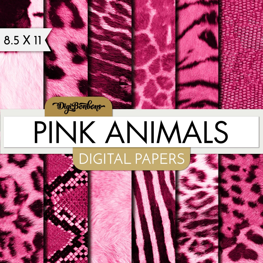 Digital Paper Pack- Pink Animal Print- Digital Scrapbook- 8.5 X 11 ...