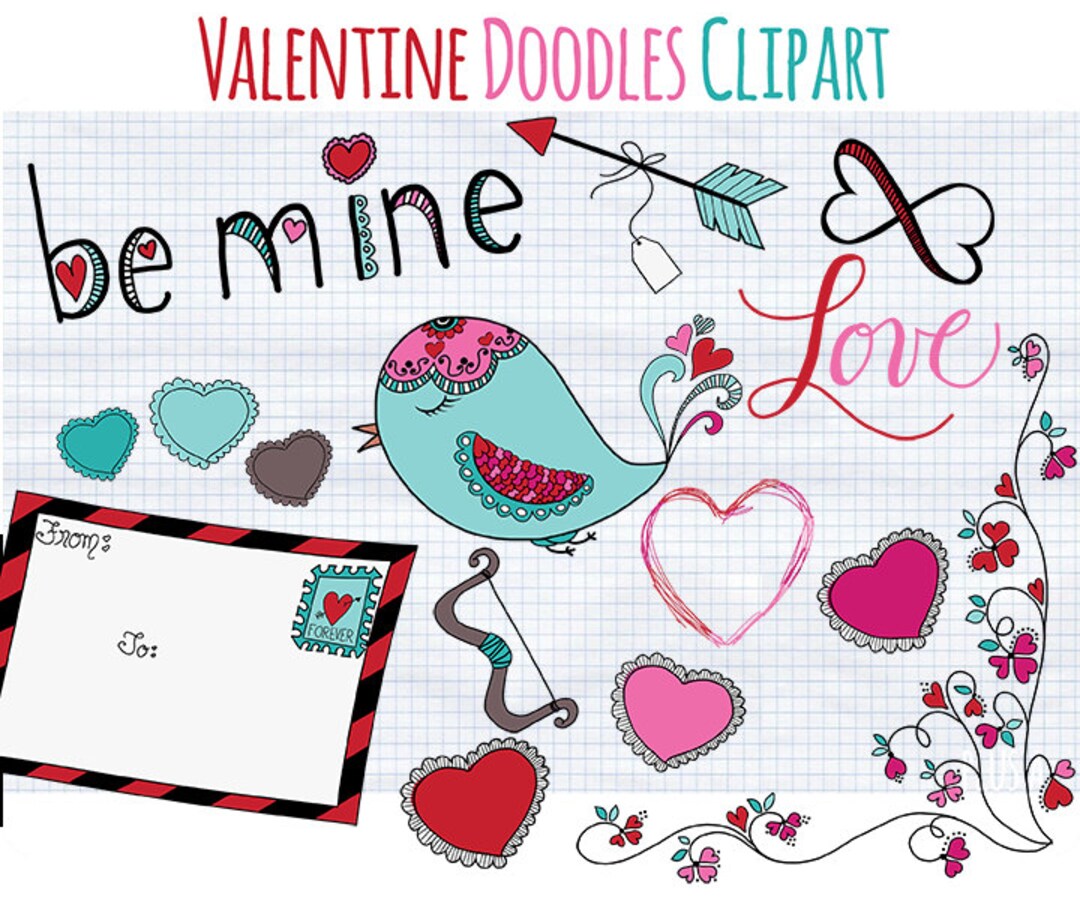 Valentine Clipart, Doodle Clipart, DIY Valentines, Digital Stickers ...