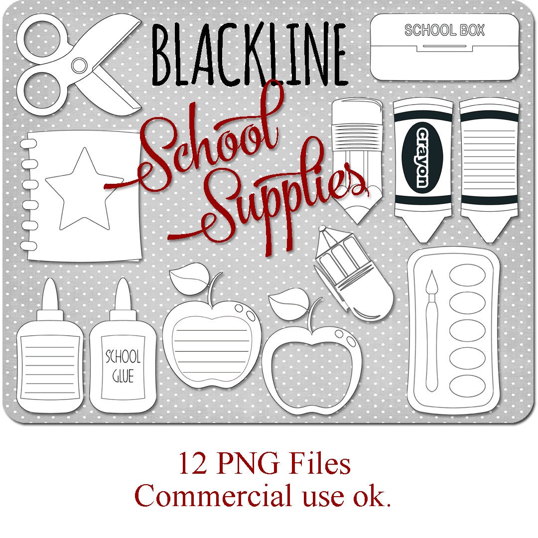 Black White Clipart - School Supplies - Digital Graphics INSTANT ...